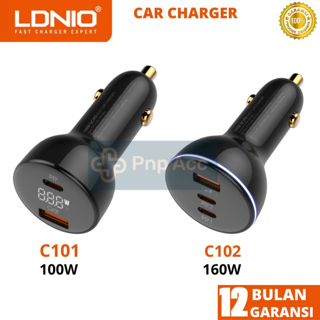 Jual LDNIO Car Charger Mobil C101 C102 LED Display 100W 160W USB QC 3.0 ...