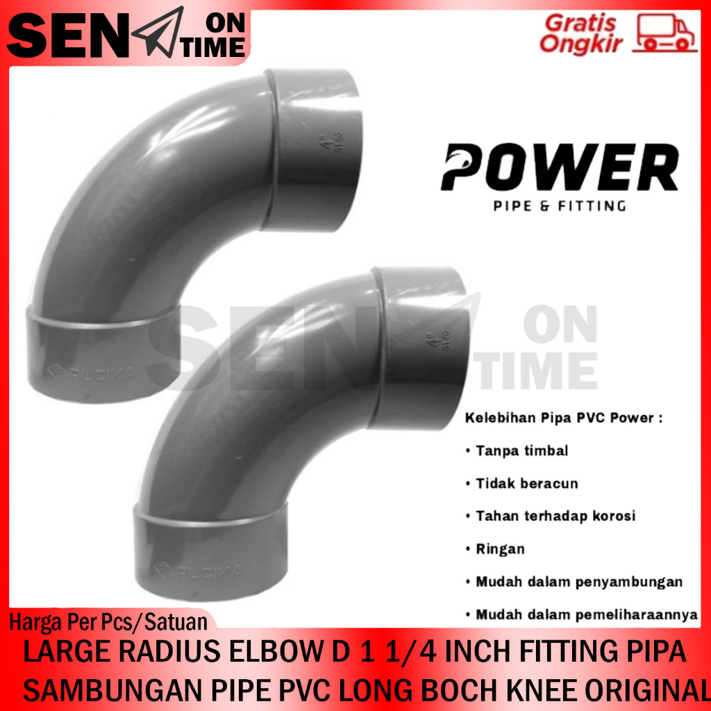 Jual LARGE RADIUS ELBOW D 1 1/4 INCH POWER FITTING PIPA SAMBUNGAN PIPE PVC LONG BOCH KNEE KNIE ...