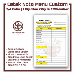 Jual Nota Menu Custom - Nota Cafe - Nota Rumah Makan - Nota Custom 1/4 ...