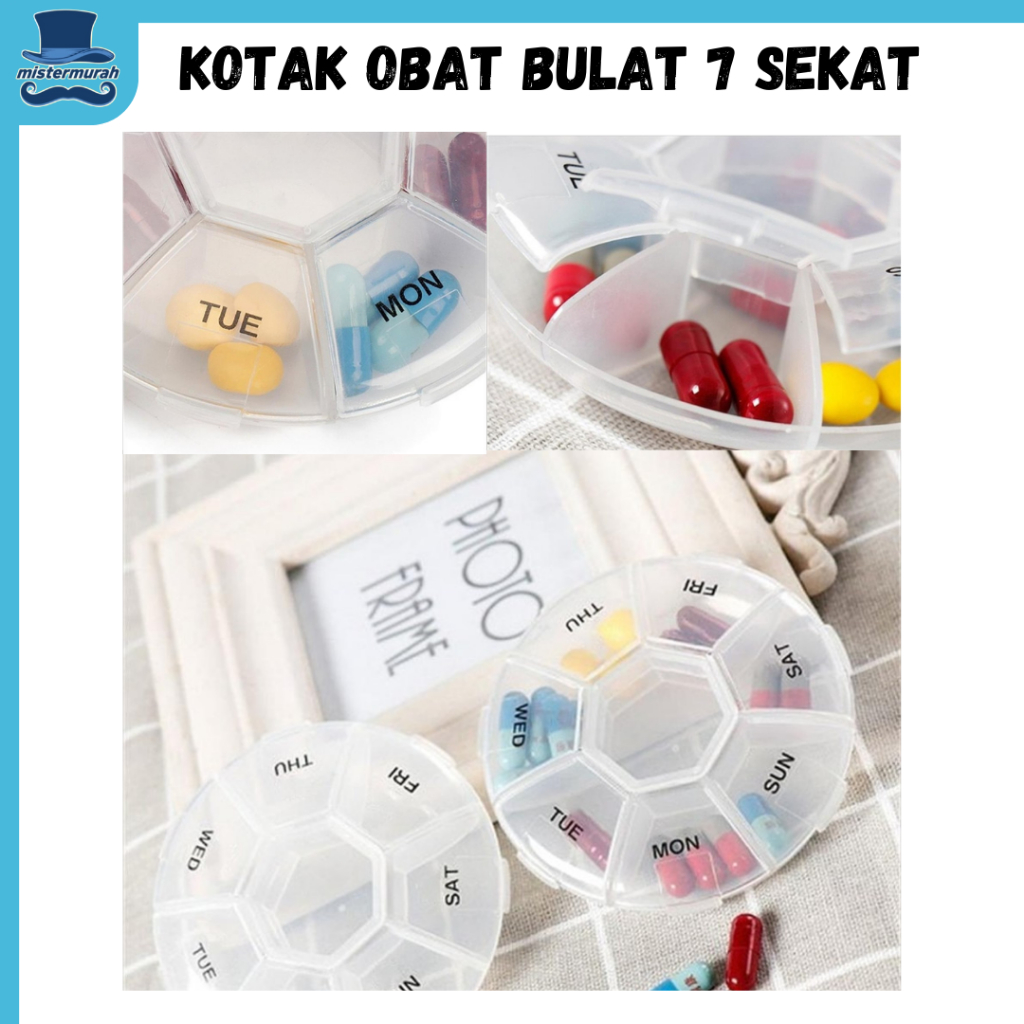 Jual Kotak Obat Bulat 7 Sekat / Mini 7 Grid Medicine Box Portable ...