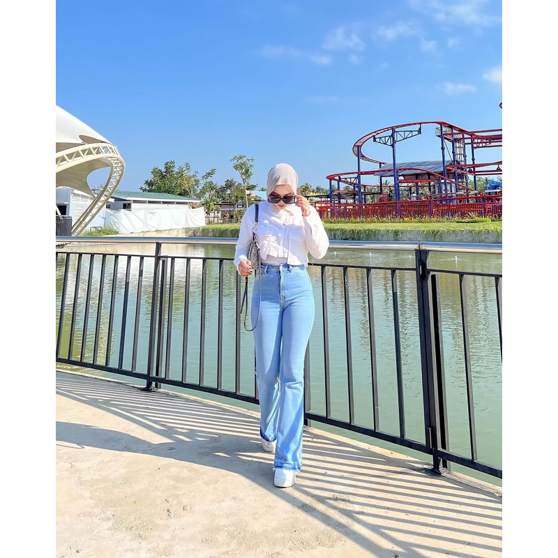 Jual High Waist Jeans Streach Wanita Cutbray || Korean Style Straight ...