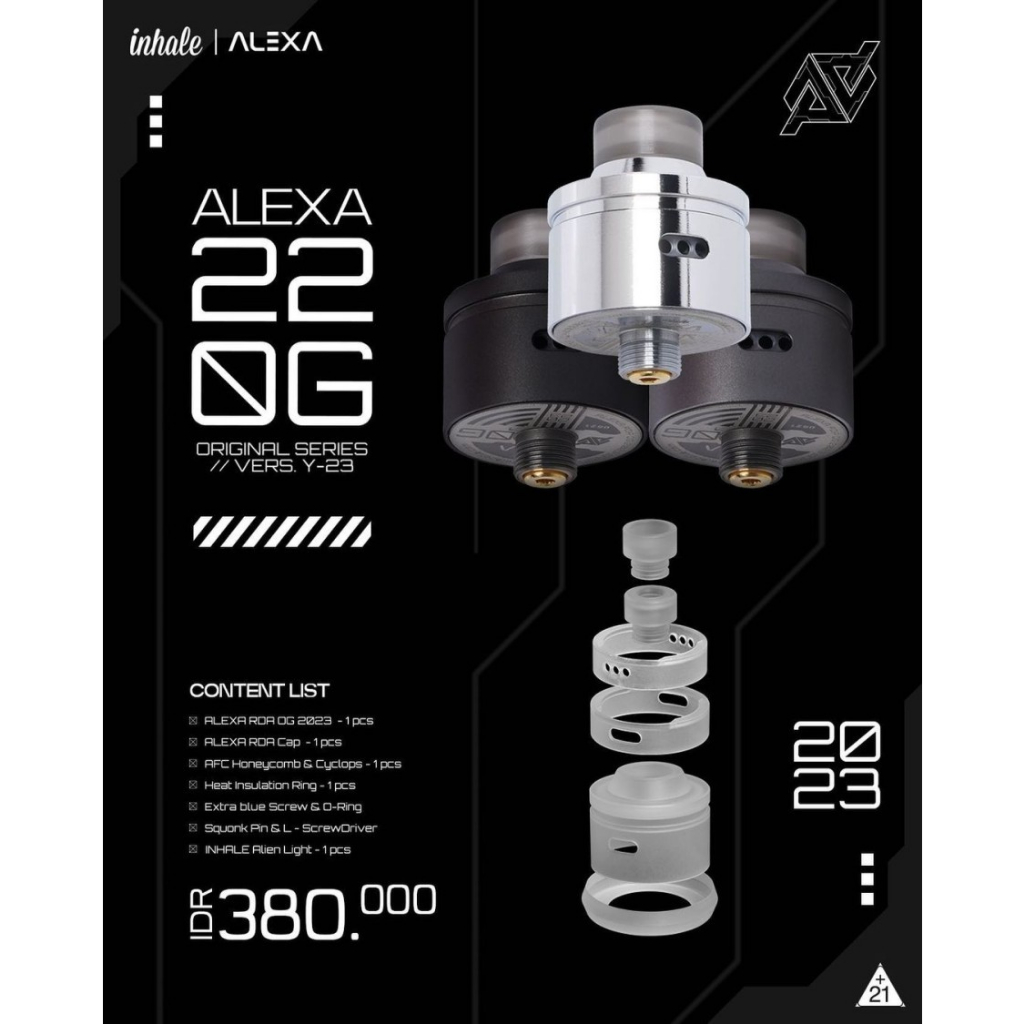 Jual ATOMIZER RDA ALEXA 22 OG SINGLE COIL 22MM 2023 AUTHENTIC BY INHALE ...
