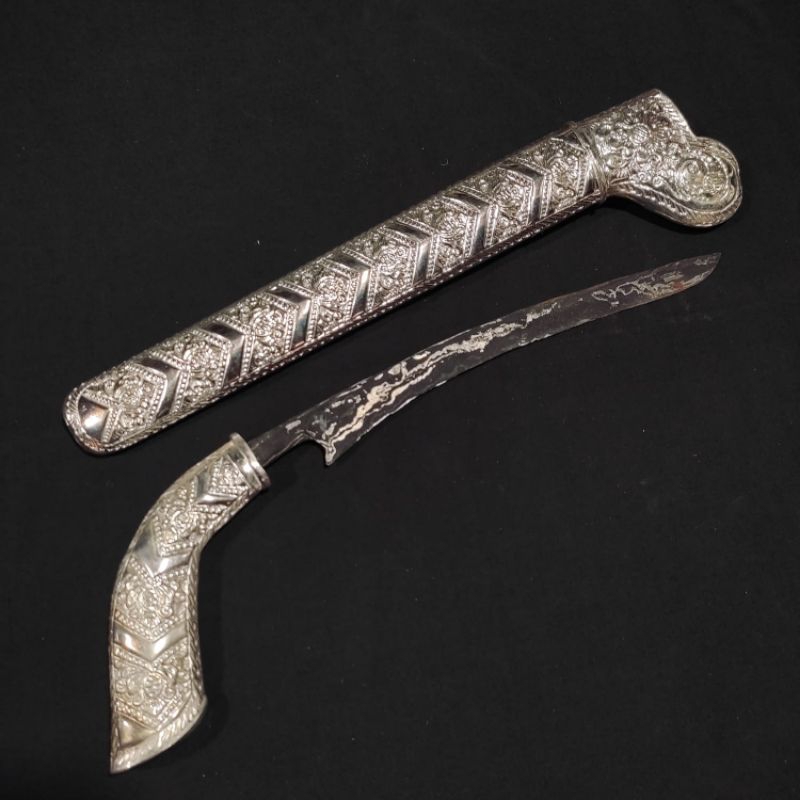 Jual Koleksi Badik Rencong Pamor Kulit Semongko Warangka Full Sepuh ...