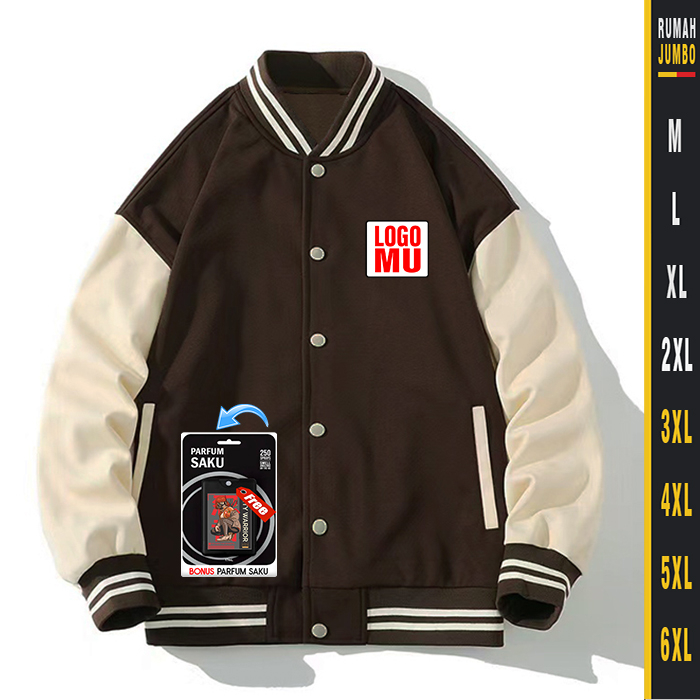 Jual JAKET VARSITY PRIA COKLAT TUA CREAM (M-6XL) CUSTOM JAKET VARSITY ...