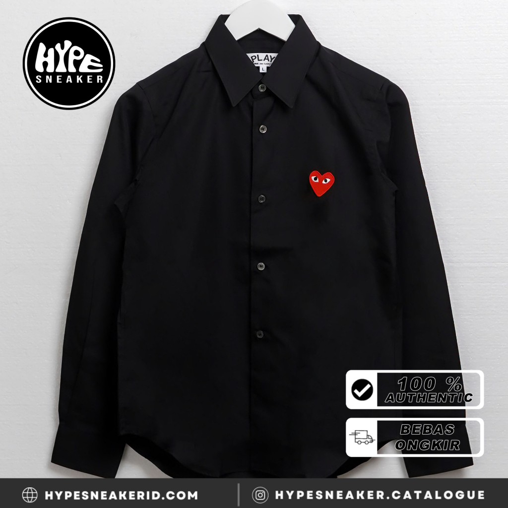 Jual Kemeja CDG PLAY RED HEART BLACK LONG SHIRT 100% ORIGINAL | Shopee ...
