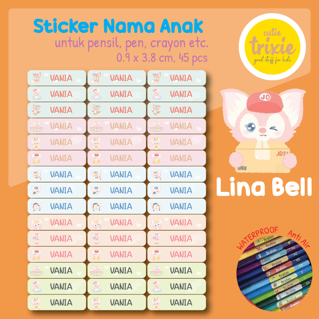 Jual Sticker label nama anak untuk pensil pen crayon Lina Bell | Shopee ...