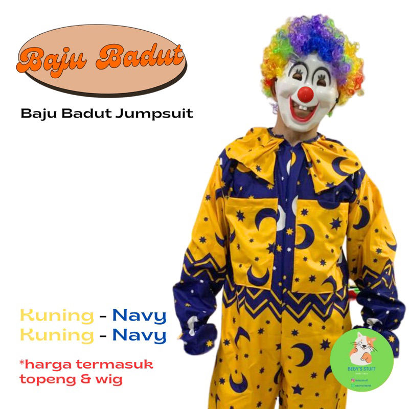Jual Kostum Baju Badut Corak Bulan Bintang + Topeng Wig | Shopee Indonesia