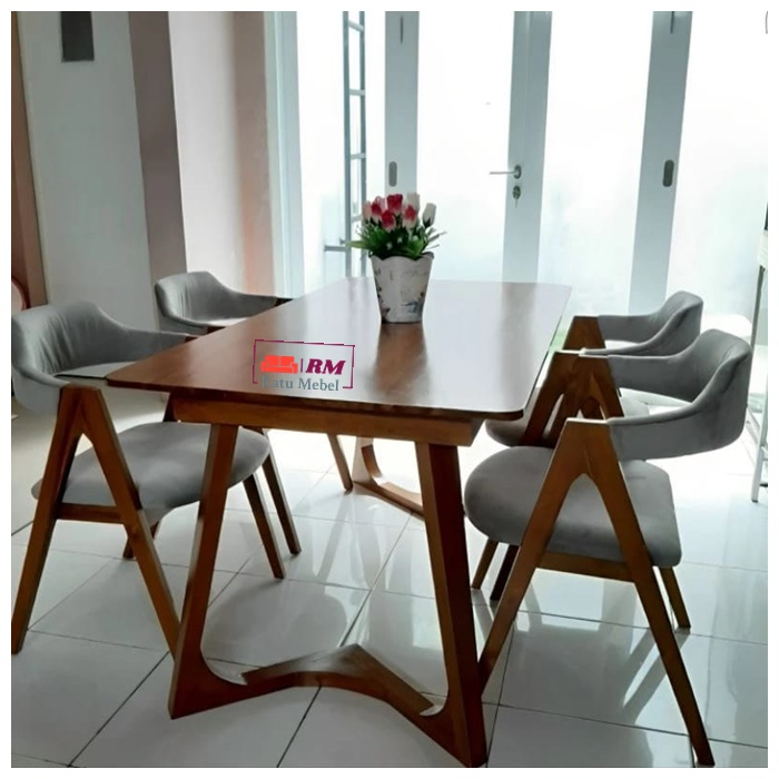 Jual Meja makan set 4 kursi sofa kayu jati model terbaru - Kursi cafe meja kaki V | Shopee Indonesia