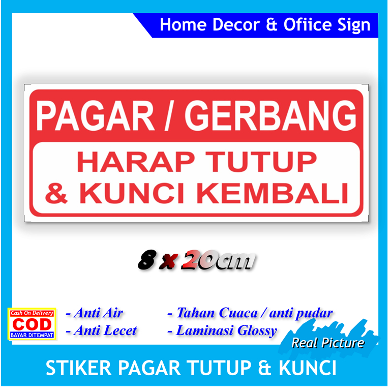 Jual Stiker label pagar gerbang tutup kunci kembali sticker keamanan ...