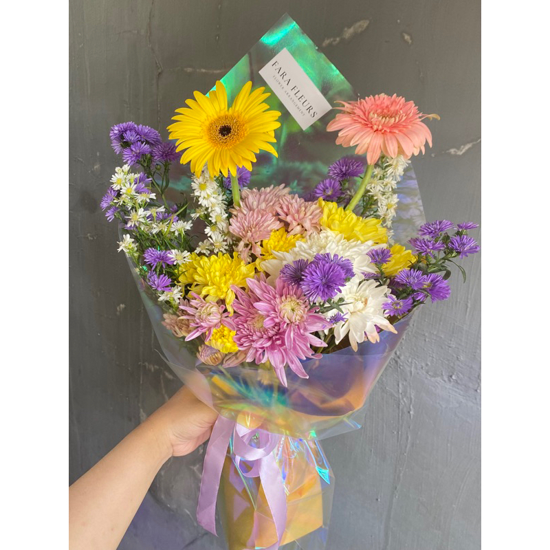 Jual (Fresh mix hologram) Bouquet aster fresh l baby breath fresh ...