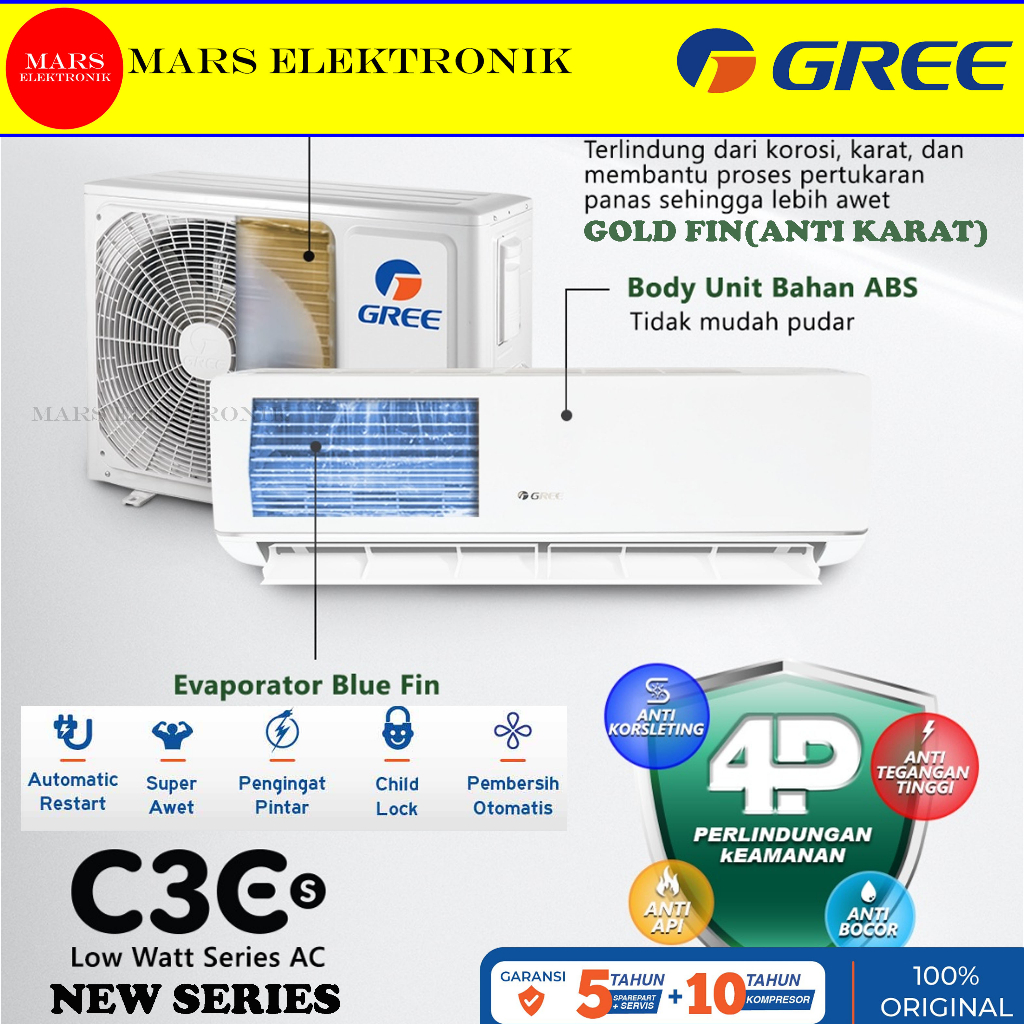 Jual AC GREE " NEW SERIES " GWC-05C3ES / DELUXE LOW WATT - 0,5PK ( 1/2 ...