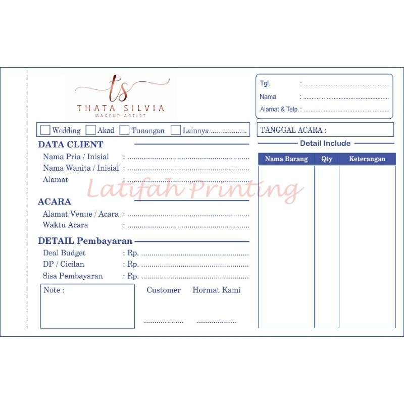 Jual Nota Wedding/Nota MUA/Nota Custom | Shopee Indonesia