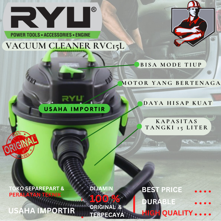 Jual Jual Mesin Vacum Cleaner RYU RVC 15 Liter Wet And Dry Mesin Vacum ...