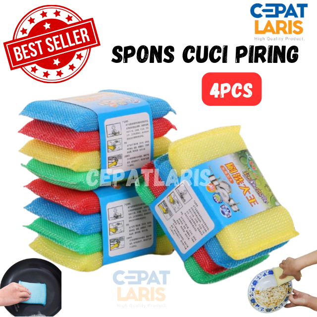Jual CL Spons Cuci Piring Isi 4 Pcs Serbaguna / Sponge Cuci Piring ...