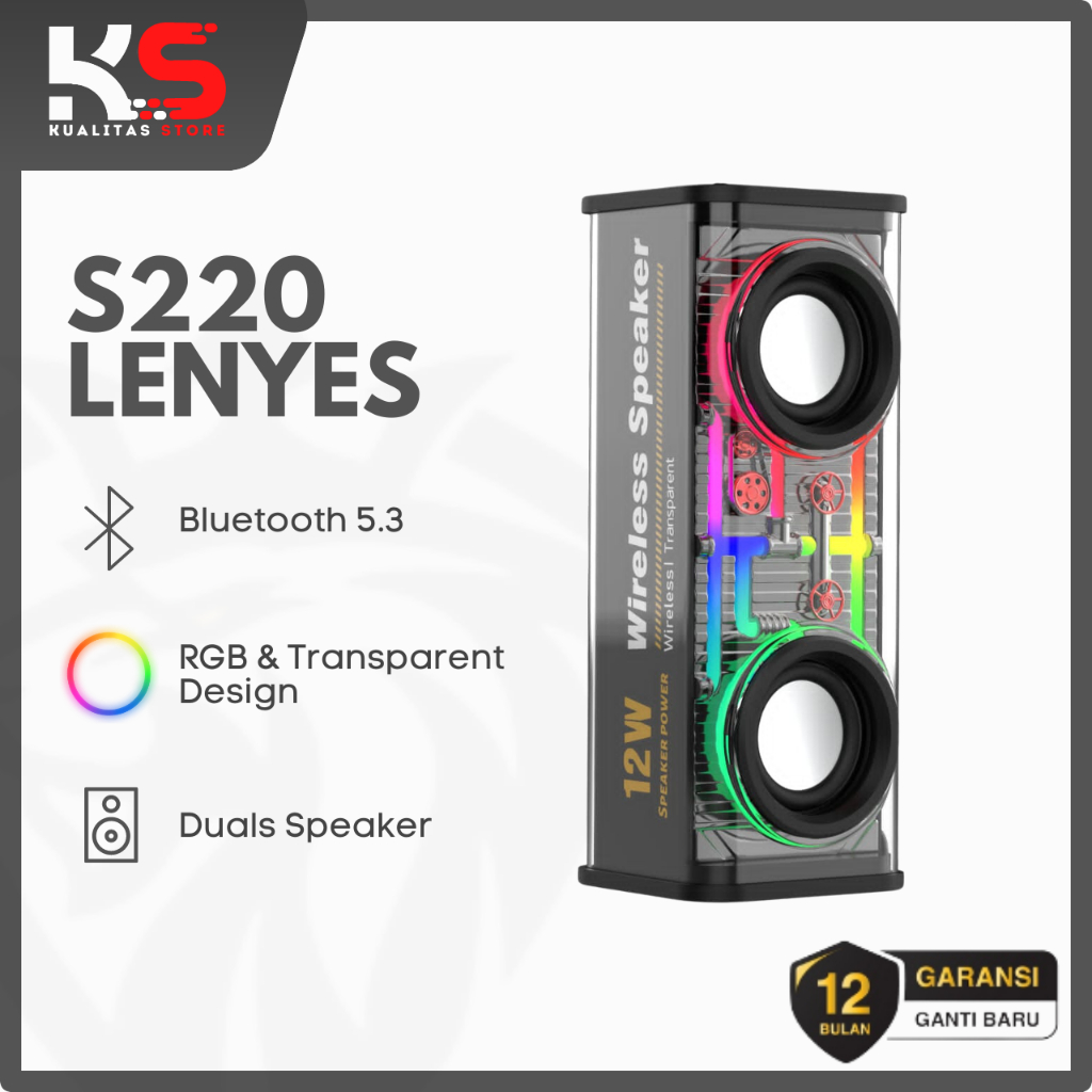 Jual LENYES SPEAKER BLUETOOTH TRANSPARAN RGB TWS V5.3 12WATT HIFI STEREO S220 | Shopee Indonesia