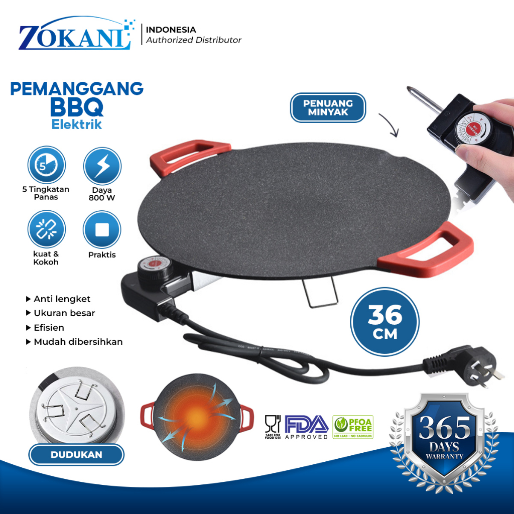 Jual Zokani (COD) Electric Grill Pan 500W Panggangan BBQ Listrik Anti ...