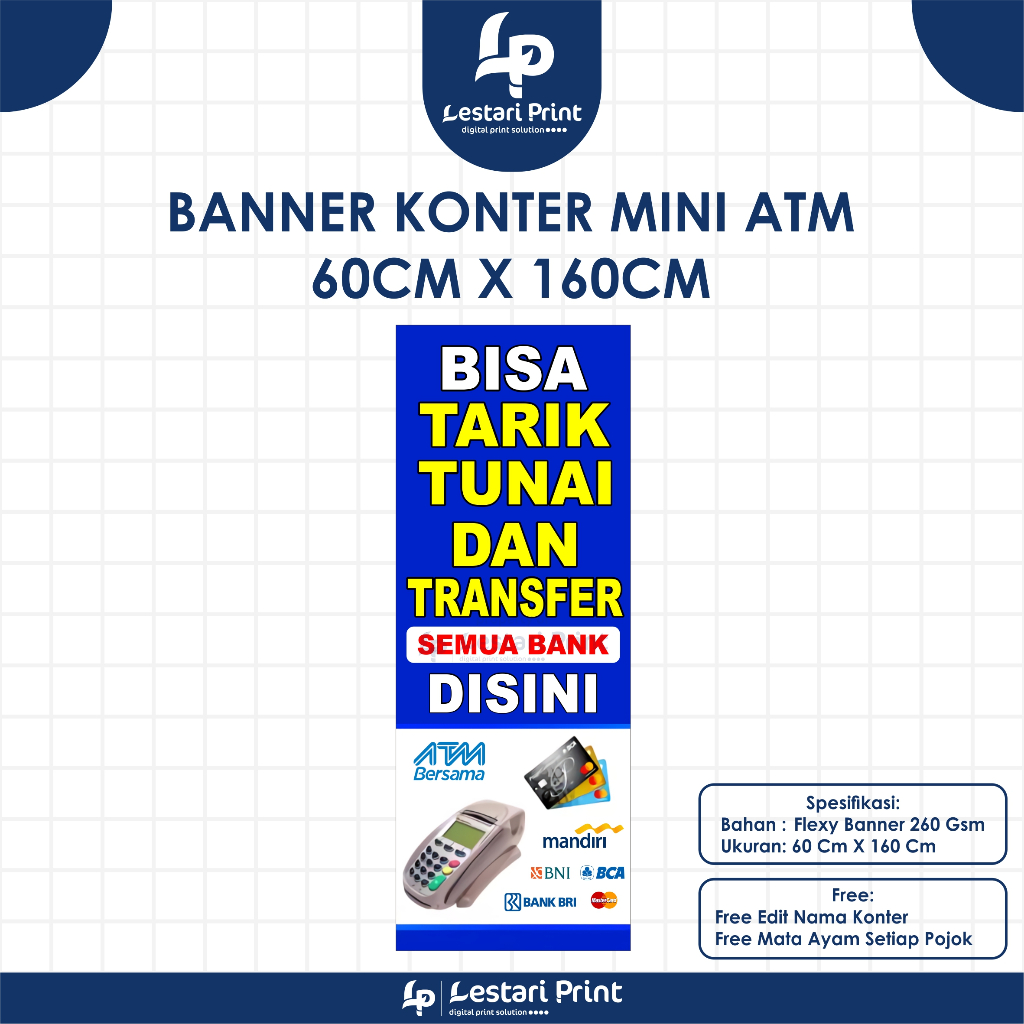 Jual CETAK SPANDUK BANNER MINI ATM /60 CM X160 CM | Shopee Indonesia