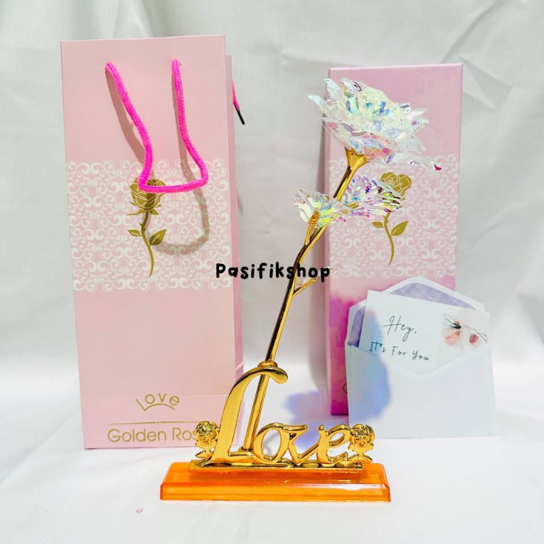 Jual Box Gift Bunga Mawar Gold & Rose Pink – Kado Elegan untuk Pacar ...