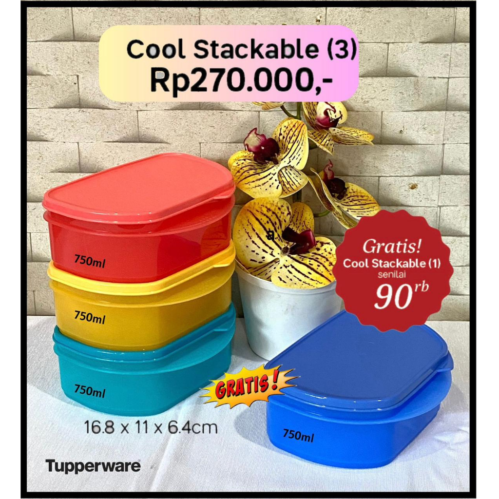 Jual Cool Stackable Tupperware 750mL Toples, Toples Kue, Toples Makanan ...
