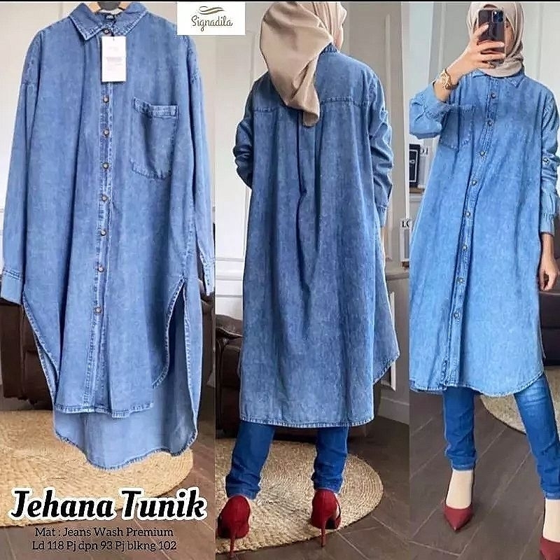Jual Jehana Tunik Jeans Kemeja Wanita Oversize Jumbo Kekinian | Shopee ...