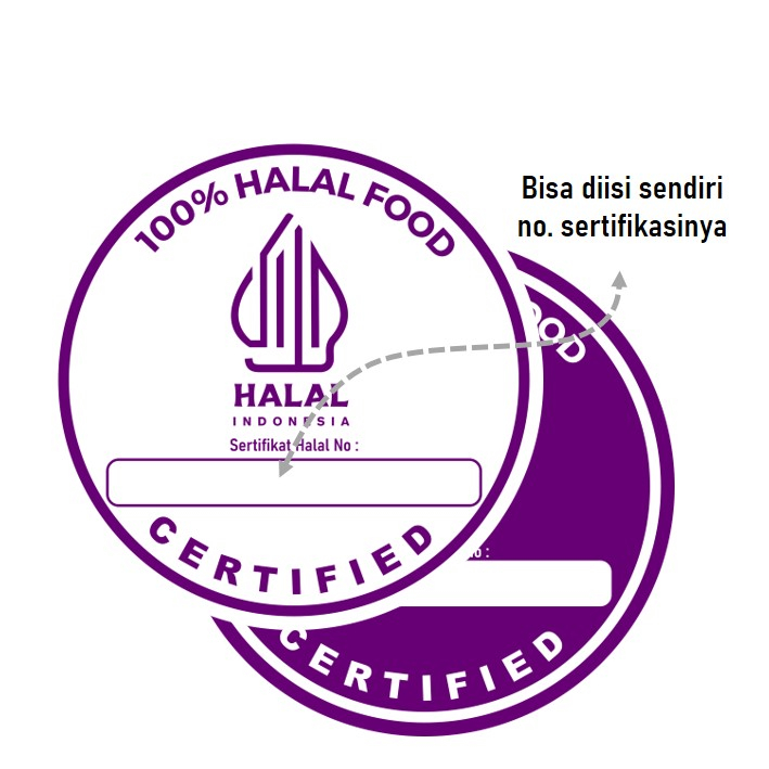 Jual Stiker Halal Plus Kolom No. Sertifikat Halal Warna Putih dan Ungu ...