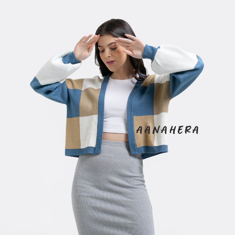 Jual Aether Crop Top Cardy Colorblock / knitwear outer wanita ...
