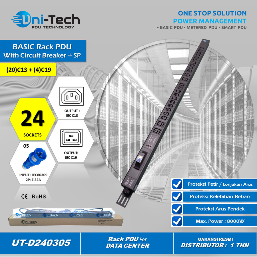 Jual PDU 24 Socket (12)C13 + (2)C19 with MCB And Optional Connector ...