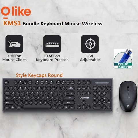 Jual Olike Keyboard Mouse Wireless Style Round Keycaps Silent Mouse ...