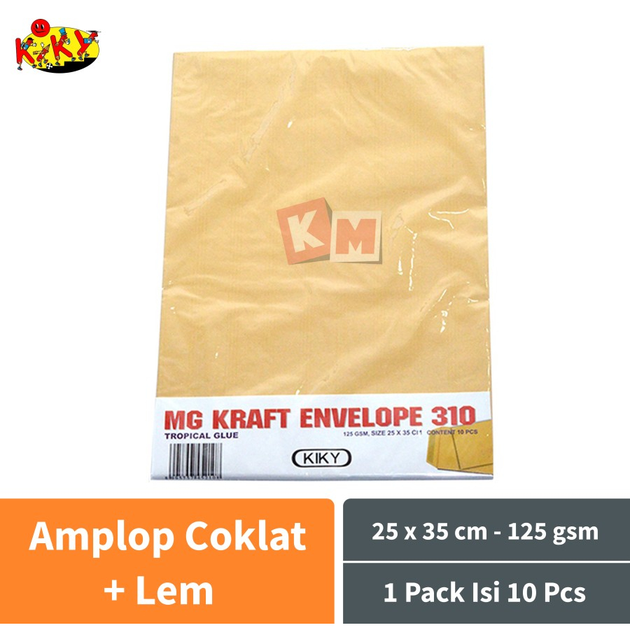 Jual Amplop Coklat Lem Kiky 310 Kraft Envelope 125 gsm 25x35 cm Isi 10 ...