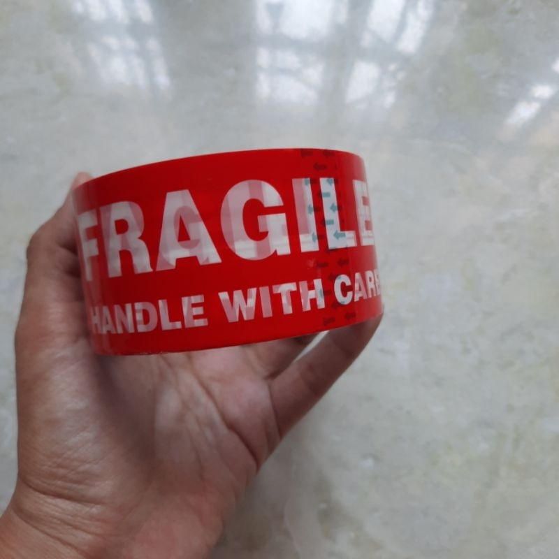Jual Lakban Fragile Merah Putih 45mm x 50yard Isolasi | Shopee Indonesia