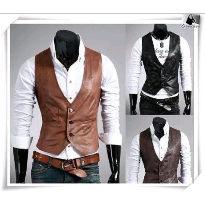 Jual Vest kulit PU pria casual Rompi semi kulit | Shopee Indonesia
