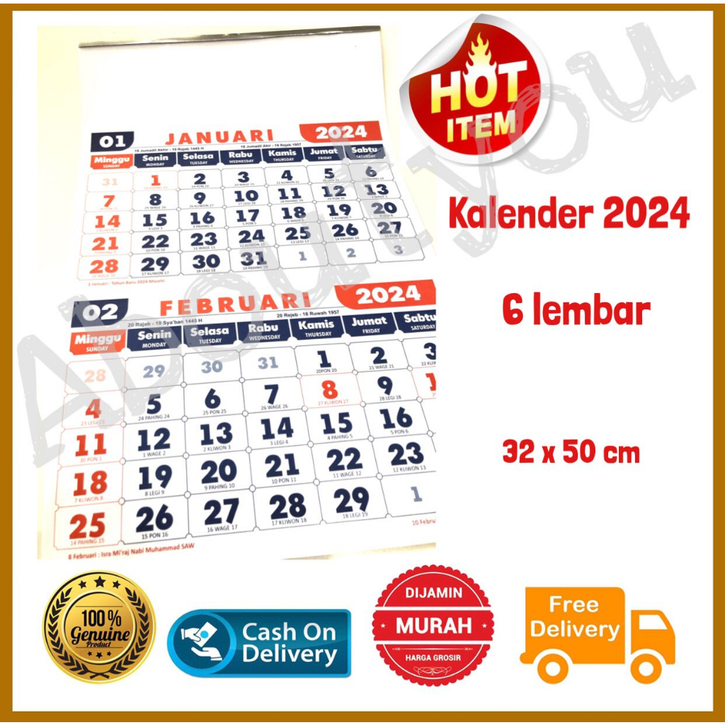 Jual Grosir KALENDER Dinding Besar TERBARU 6 Lembar HVS 32x49 cm ...