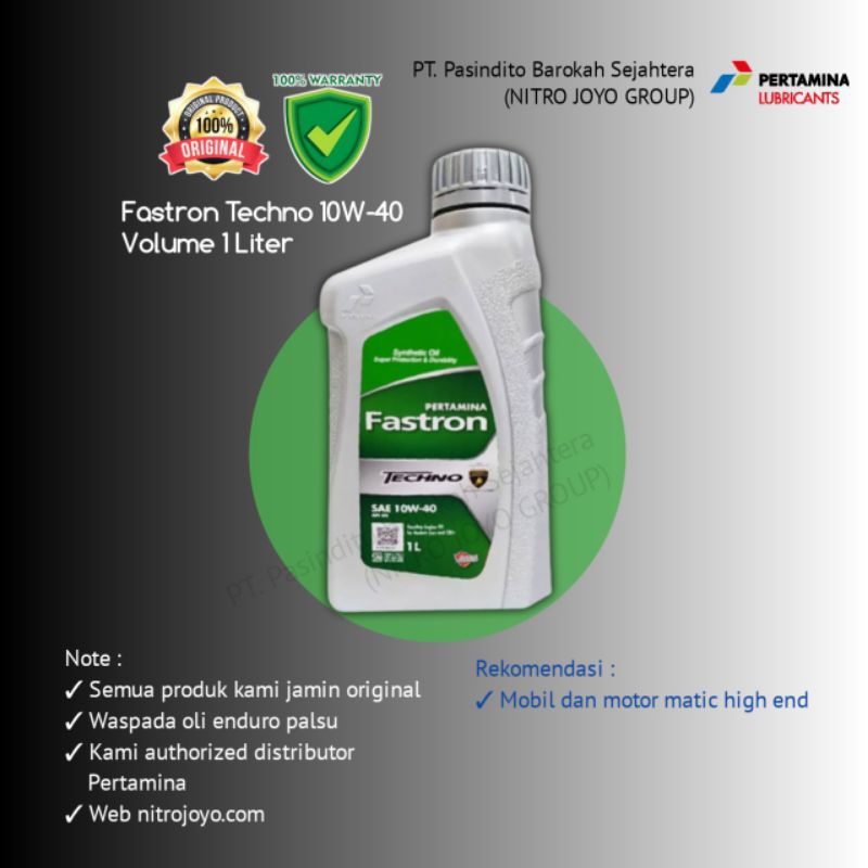 Jual OLI FASTRON TECHNO 10W-40 1L ORIGINAL BERGARANSI COCOK MOBIL DAN ...