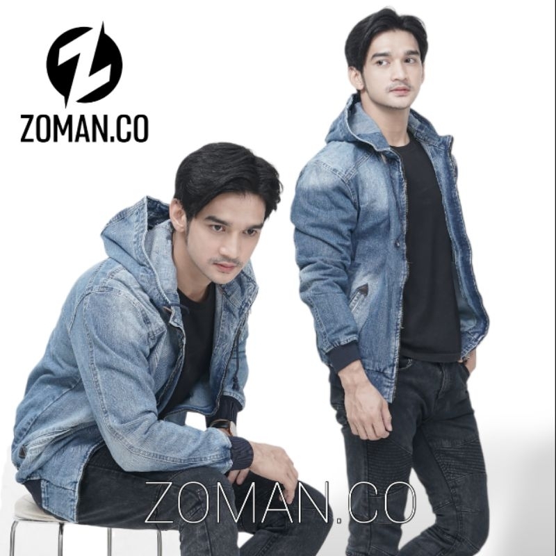 Jual Jaket Bomber Jeans Kupluk|Jaket Jeans Denim Topi | Shopee Indonesia