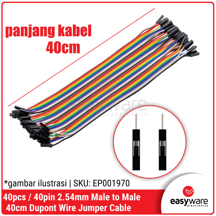 Jual 40cm Kabel Jumper Arduino Dupont Cable 40cm isi 40pcs 2.54mm ...