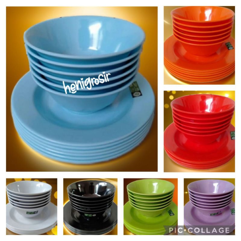 Jual Set piring makan 12pcs/piring melamin/mangkok melamin golden ...