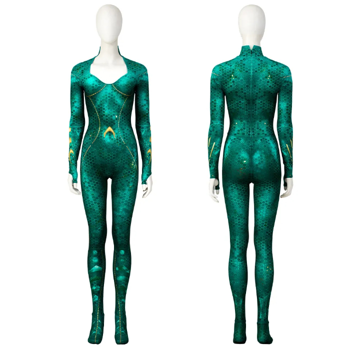Jual Mera Cosplay Costume Jumpsuit Superhero Mera Green Zentai Bodysuit ...