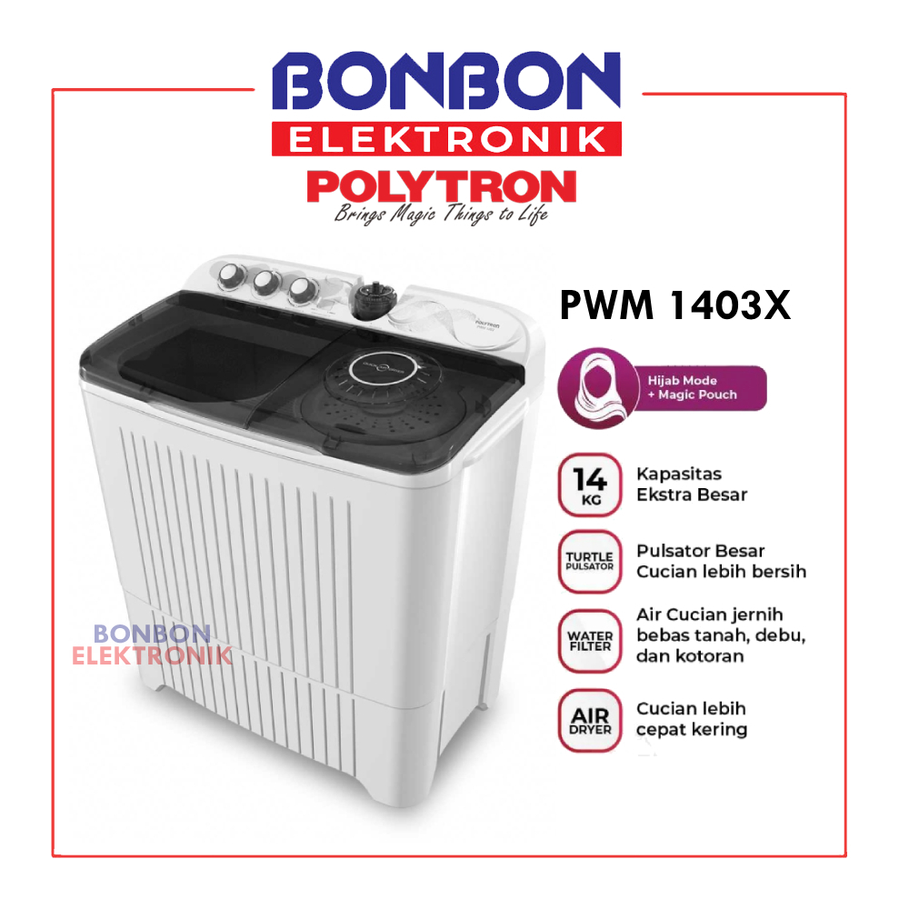 Jual Polytron Mesin Cuci 2 Tabung 14 Kg PWM-1403X / PWM1403X Hijab ...