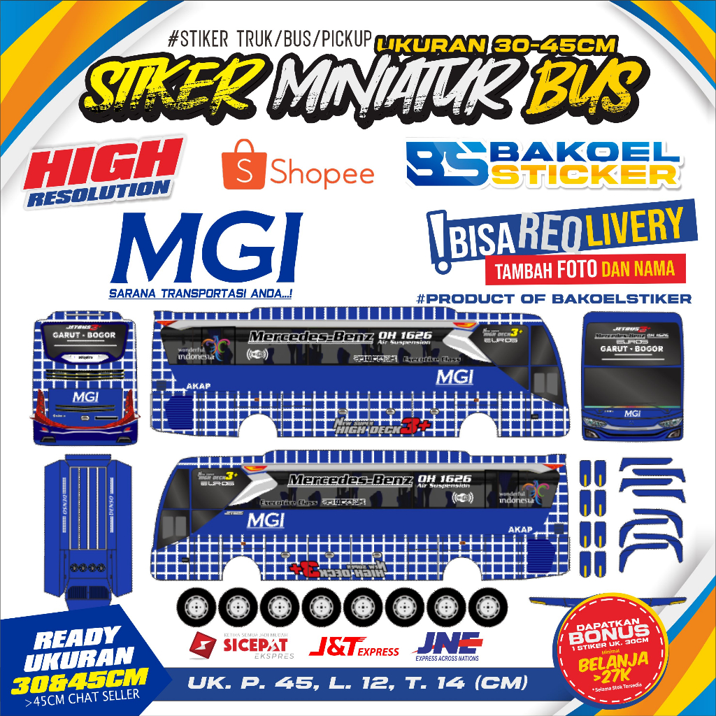 Jual STIKER MINIATUR BUS JETBUS3+ UK. 30-45CM | Shopee Indonesia