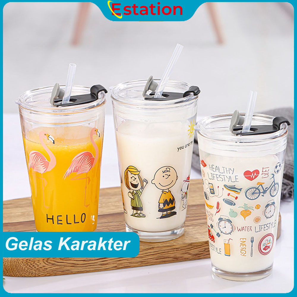Jual Estation - Gelas Tumblr Kaca Bening Gelas Mug Gelas Kaca dengan ...