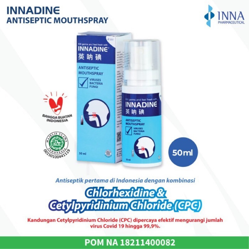 Jual INNADINE Antiseptic Mouthspray 50 ml Telah tersertifikasi HALAL ...