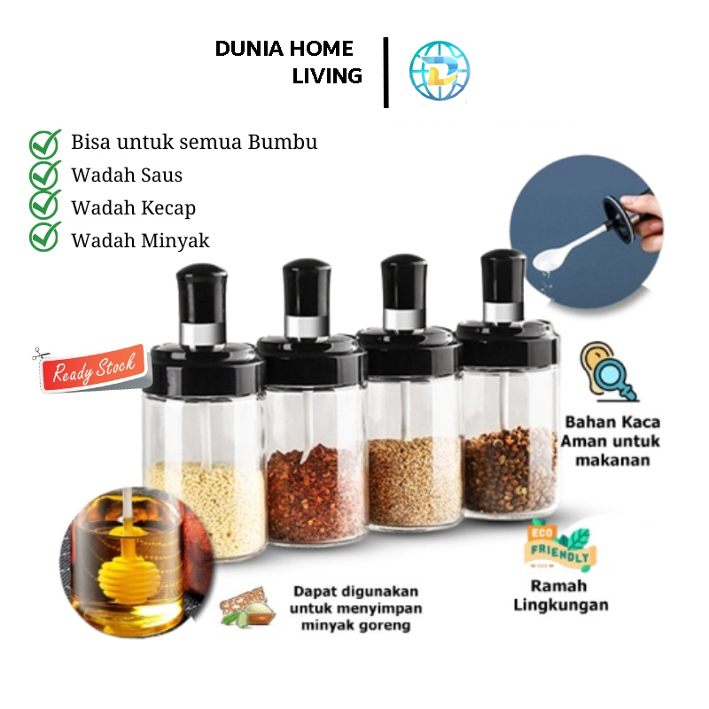 Jual DUNIA HOME LIVING Botol Tempat Bumbu Dapur Kaca + Sendok / Wadah ...