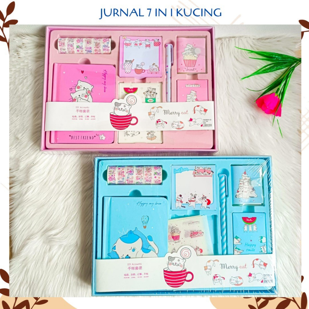 Jual Paket jurnal 7 in 1 kucing Free Box (solatip, buku mini, kertas ...