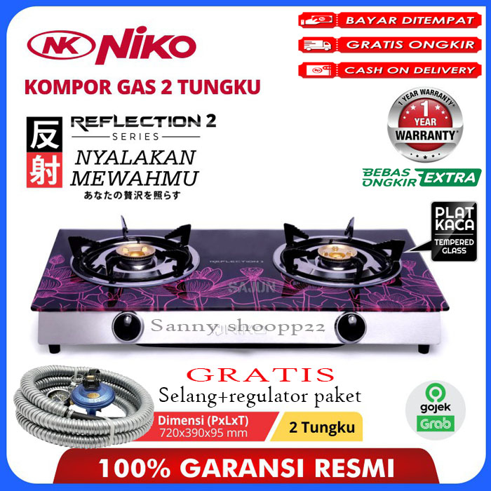 Jual Kompor Gas Kaca 2 Tungku Niko Reflection Bahan Kaca Tempered Glass ...