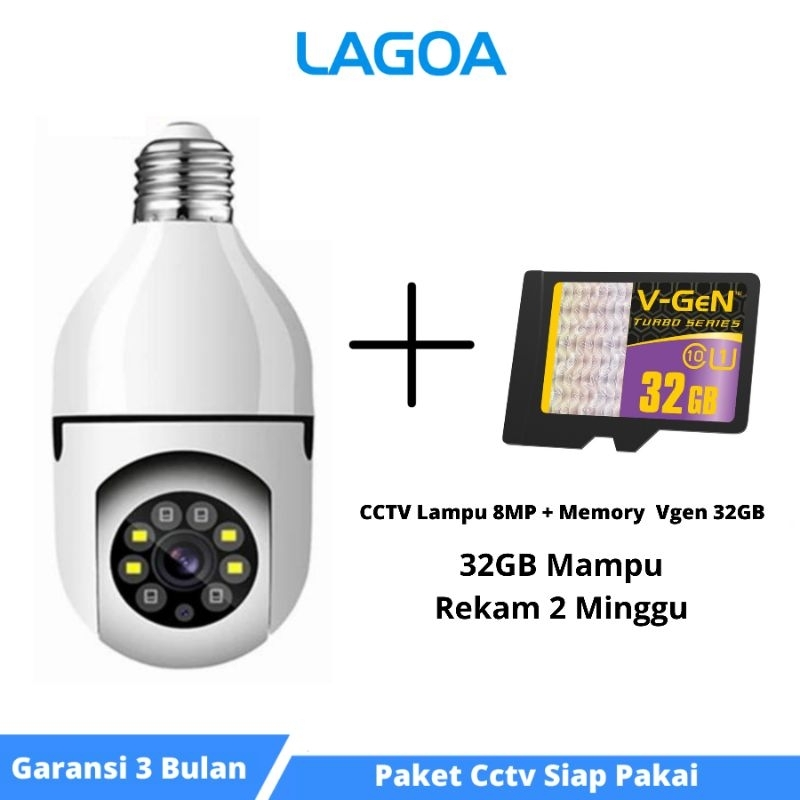Jual LAGOA CCTV Lampu Bohlam 8MP+32GB Sensor Gerak Aplikasi V380 Pro ...
