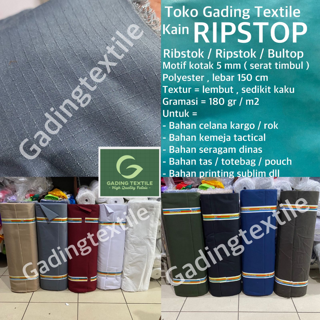Jual ( per 1 roll ) kain ripstop ribstok ripstok bultop polyester lebar ...