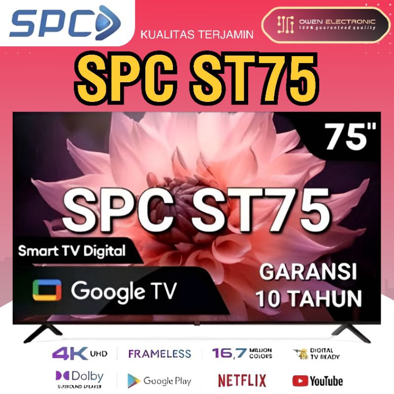 Jual SPC ST75- Google TV 75 inch 4K UHD | Dolby Audio | Google Assistant | Shopee Indonesia