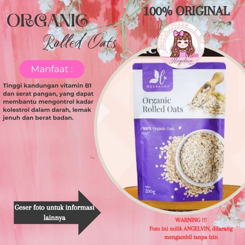 Jual HERBALOV Rolled Oat Organik Premium Pelengkap Diet DBH ORIGINAL ...