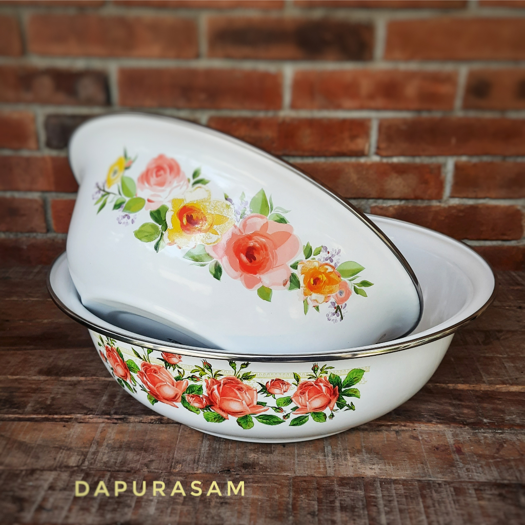 Jual Baskom Ideal Premium 30cm, 37cm, 40cm Motif bunga Enamel Tebal ...