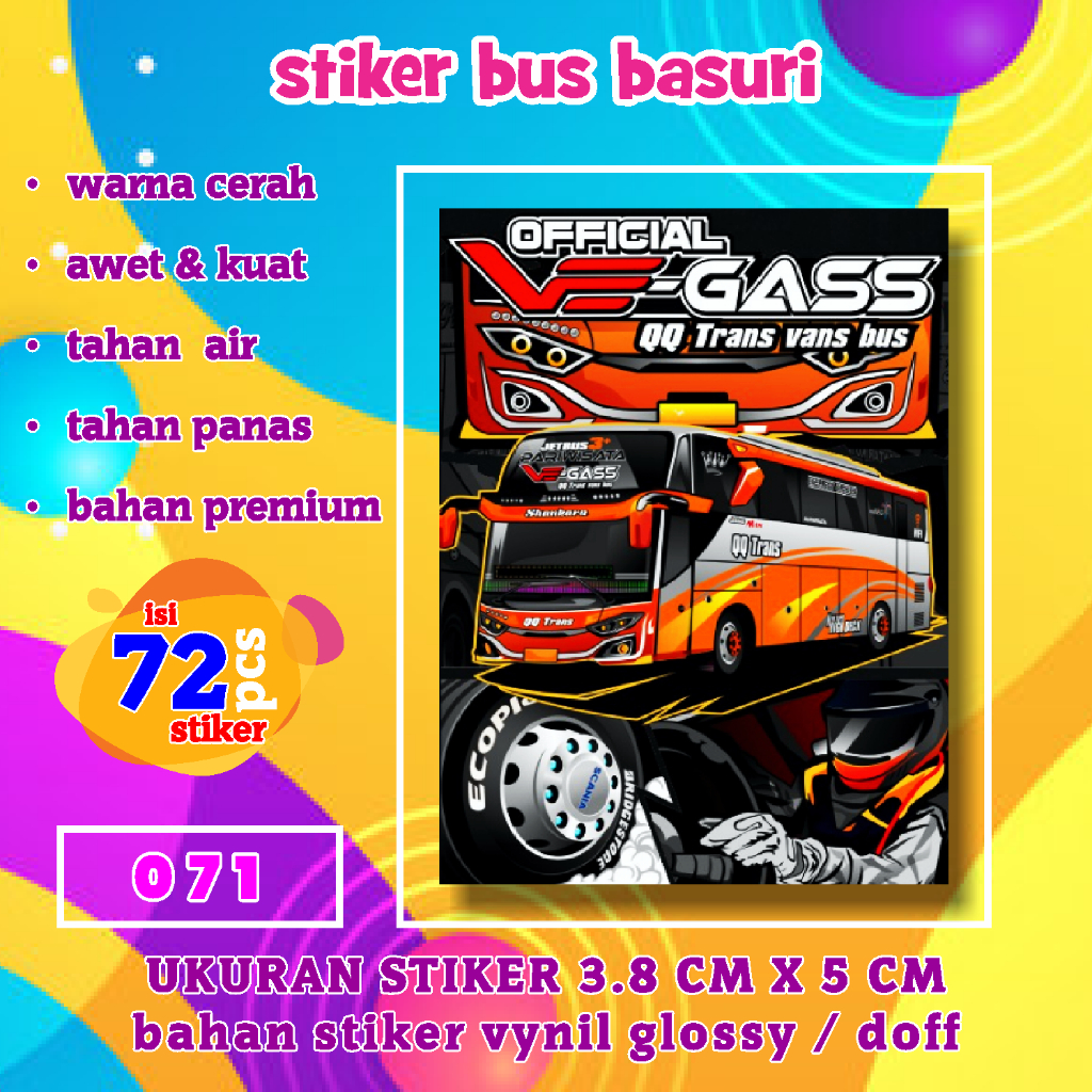 Jual stiker bus basuri ve-gass [071] warna cerah kuat tidak luntur ...